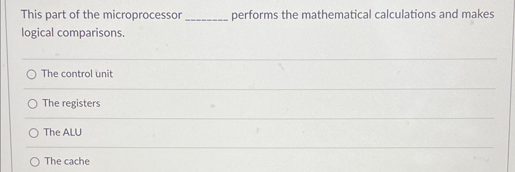 Solved This part of the microprocessor performs the | Chegg.com
