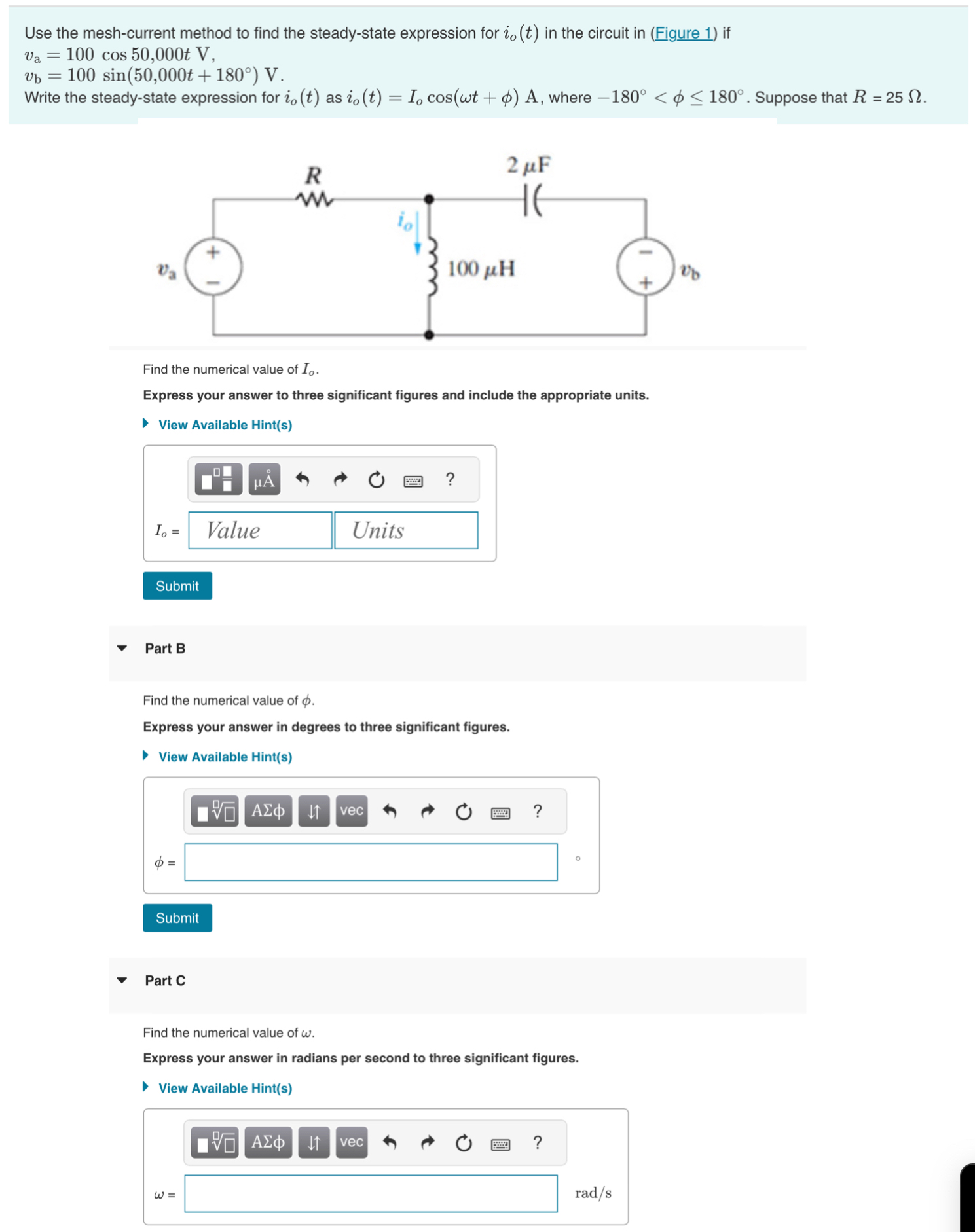 Solved Use the mesh-current method to find the steady-state | Chegg.com