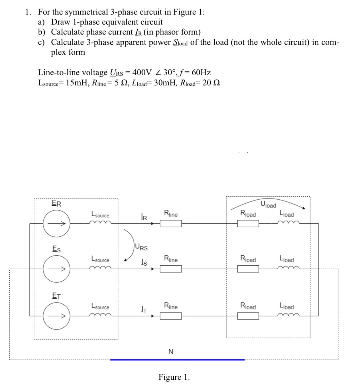 Solved For the symmetrical 3-phase circuit in Figure 1:a) | Chegg.com