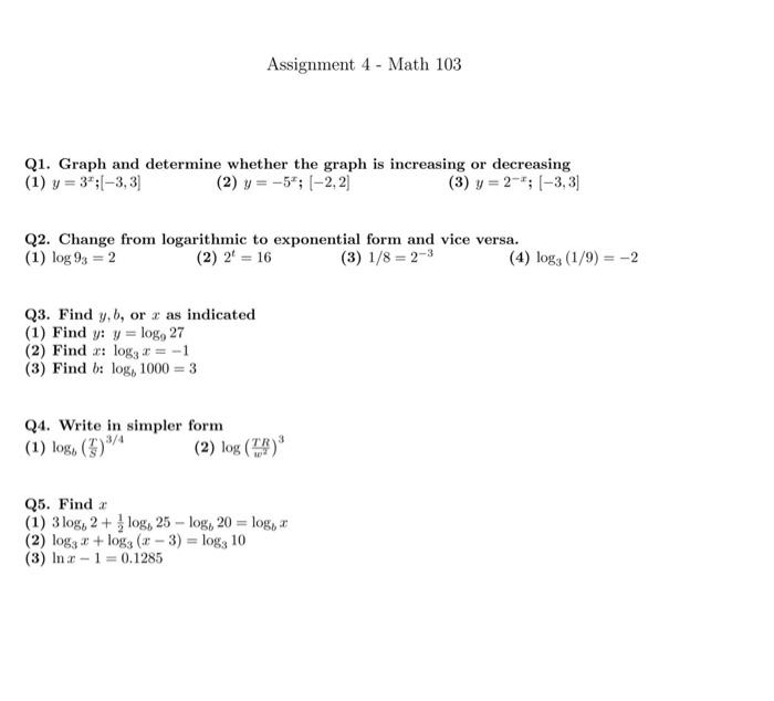 Solved Assignment 4 - Math 103 Q1. Graph and determine | Chegg.com
