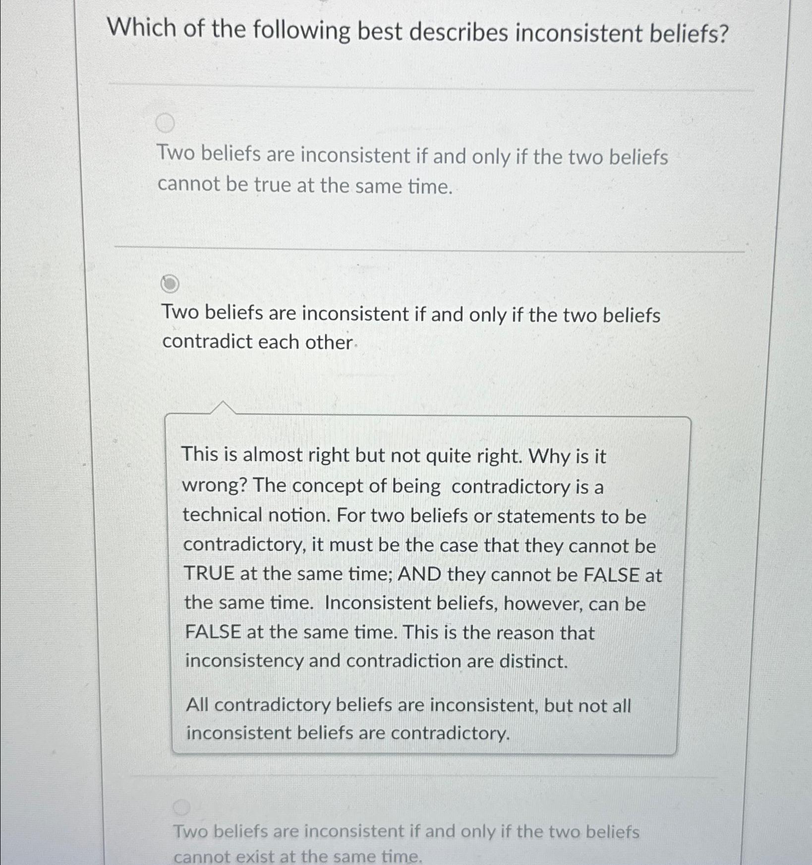 Solved Which of the following best describes inconsistent | Chegg.com
