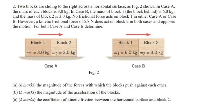 Solved 2. Two blocks are sliding to the right across a | Chegg.com