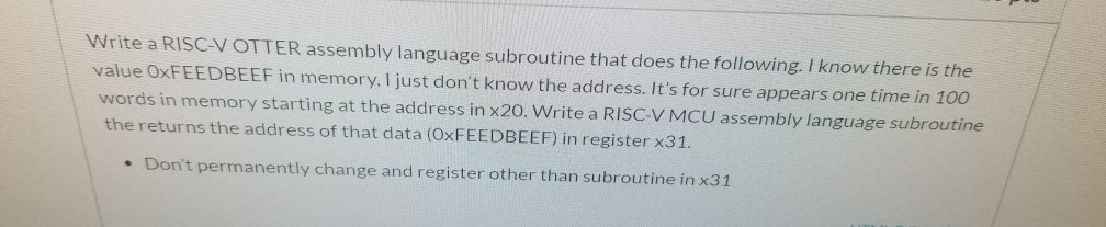 Write a RISC-V OTTER assembly language subroutine | Chegg.com