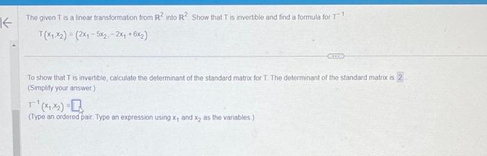 Solved The given T is a linear transformation from R2 into | Chegg.com