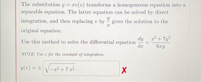 Solved The substitution y=xv(x) transforms a homogeneous | Chegg.com