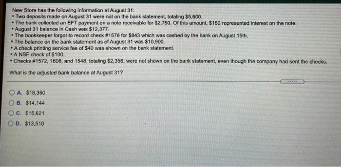 Solved New Store has the following information at August 31: | Chegg.com