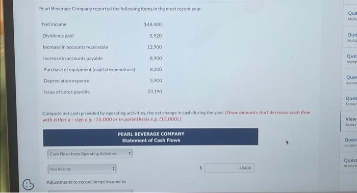 Solved Pearl Beverage Company reported the following items | Chegg.com