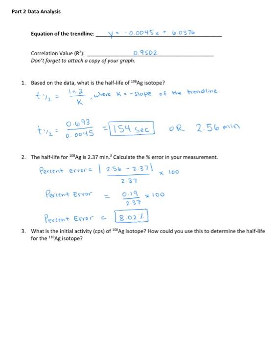 Solved Part 2 Data Analysis Equation of the trendline: V= | Chegg.com