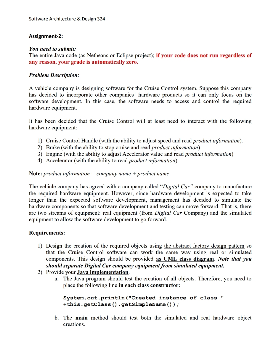 Solved Software Architecture & Design 324Assignment-2:You | Chegg.com
