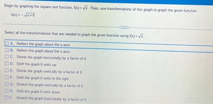 Solved Begin by graphing the square root function, f(x)=x. | Chegg.com