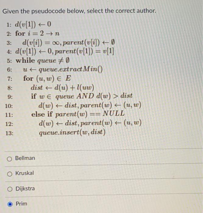 Solved Given the pseudo code shown below, pick the correct | Chegg.com