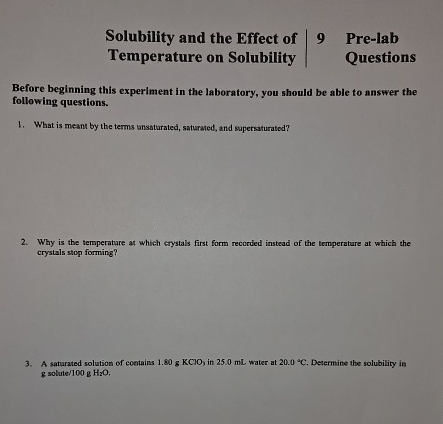 Solved Solubility and the Effect of Temperature on | Chegg.com