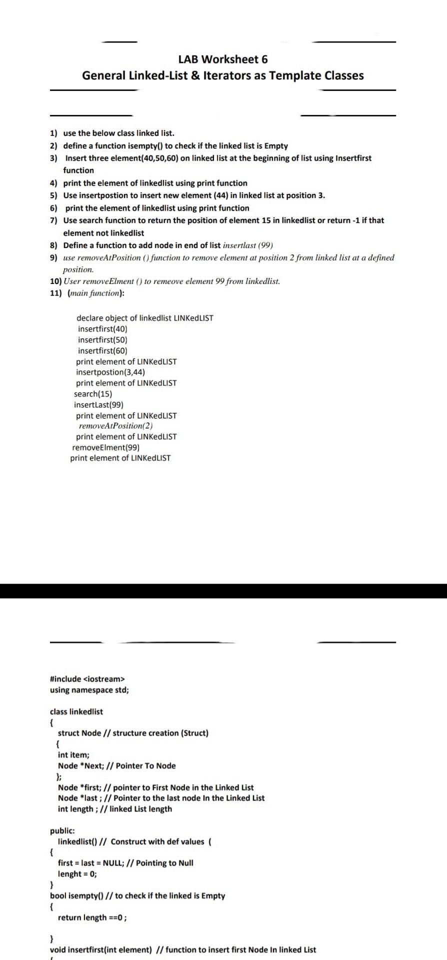 Solved Lab Worksheet 6 General Linked List And Iterators As 