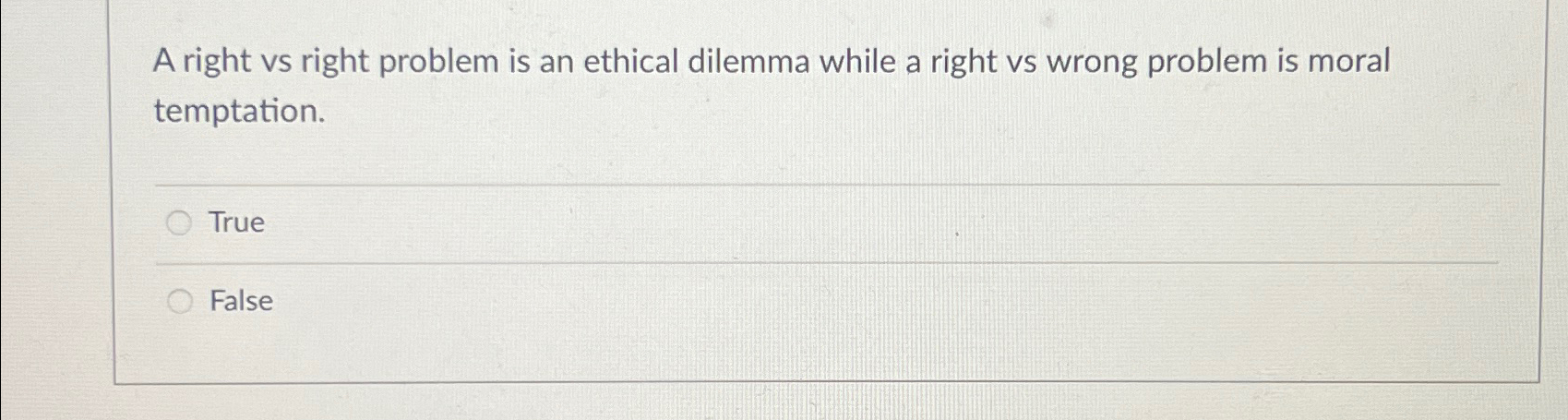 Solved A right vs right problem is an ethical dilemma while | Chegg.com
