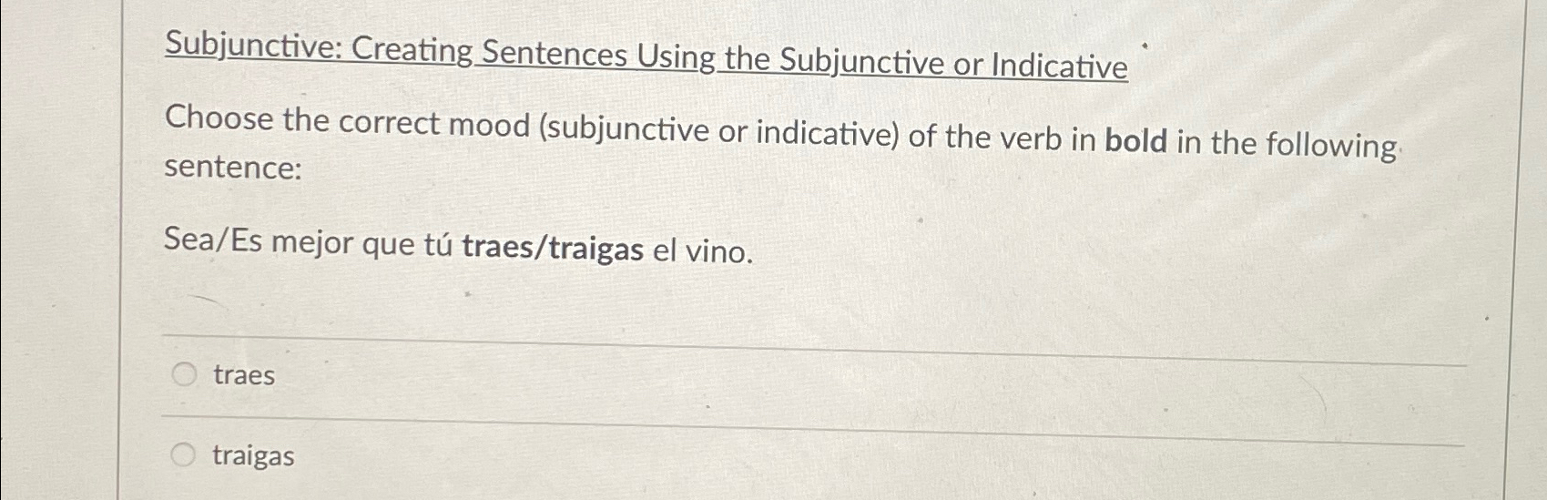 Solved Subjunctive: Creating Sentences Using the Subjunctive | Chegg.com