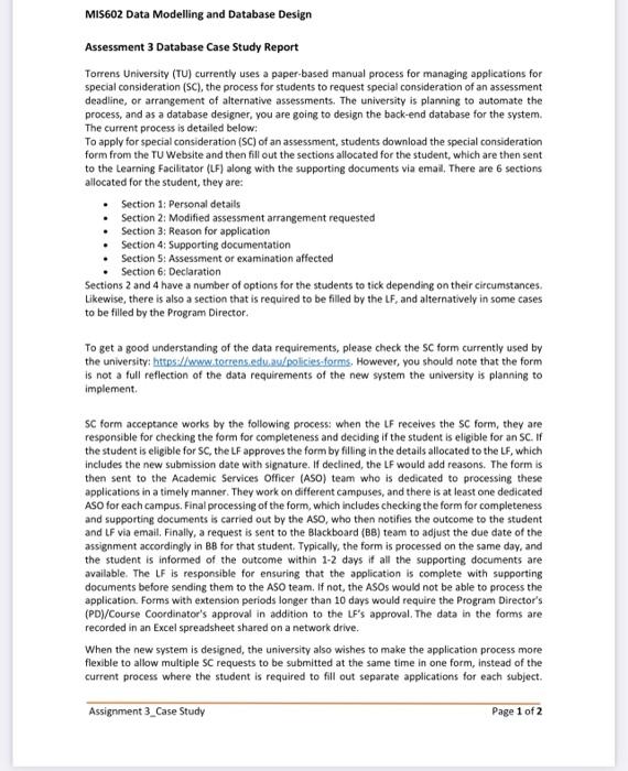 M1S602 Data Modelling and Database Design Assessment | Chegg.com