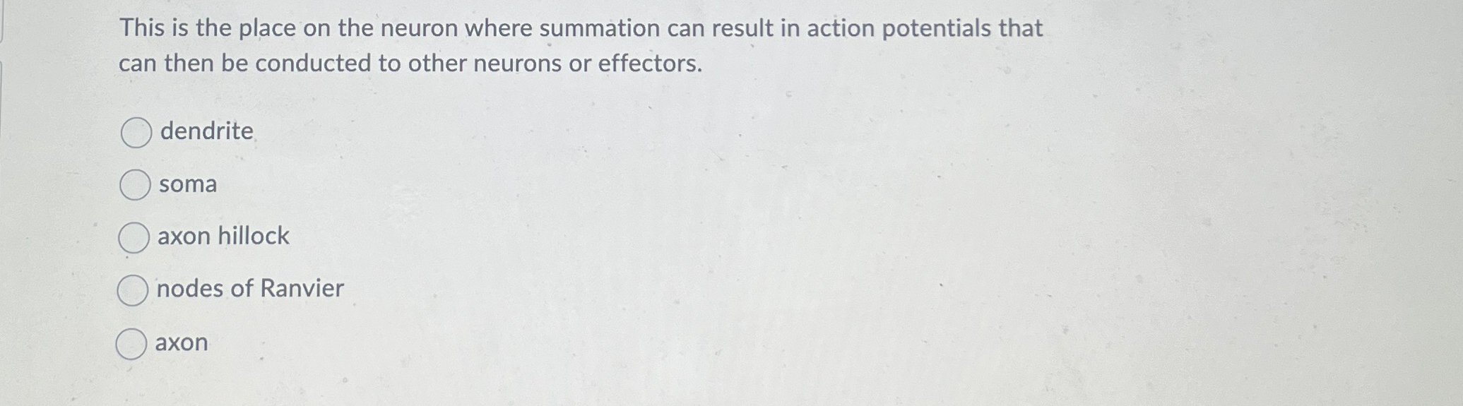 Solved This is the place on the neuron where summation can | Chegg.com