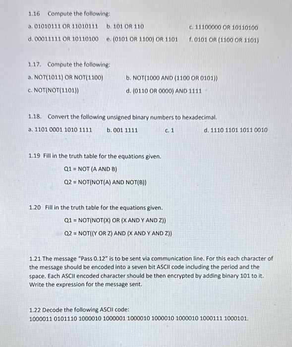 Solved 1.16 Compute the following: a. 01010111 OR 11010111 | Chegg.com
