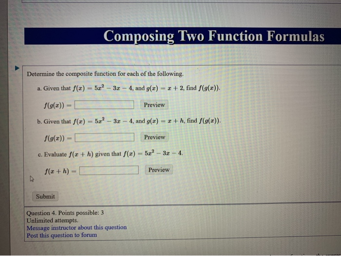 Solved Composing Two Function Formulas Determine the | Chegg.com