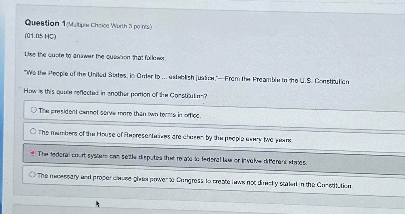 Solved Question 1 (Multiple Choice Worth 3 | Chegg.com