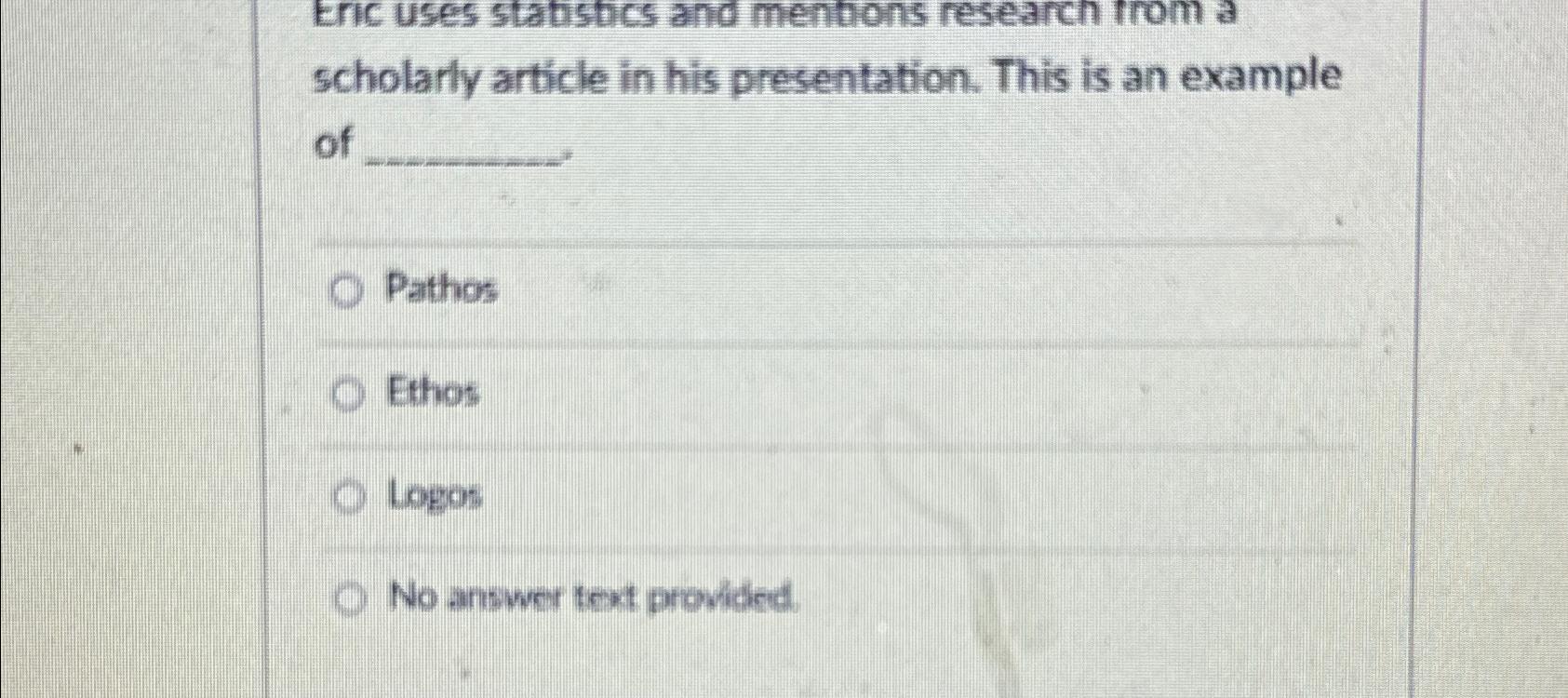 Solved Eric uses statistics and mentions research from a | Chegg.com