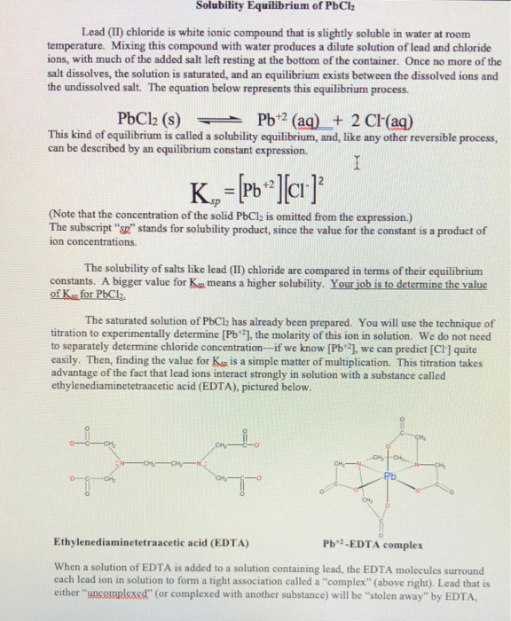 Solved Solubility Equilibrium of PbCl2 Lead (II) chloride is | Chegg.com