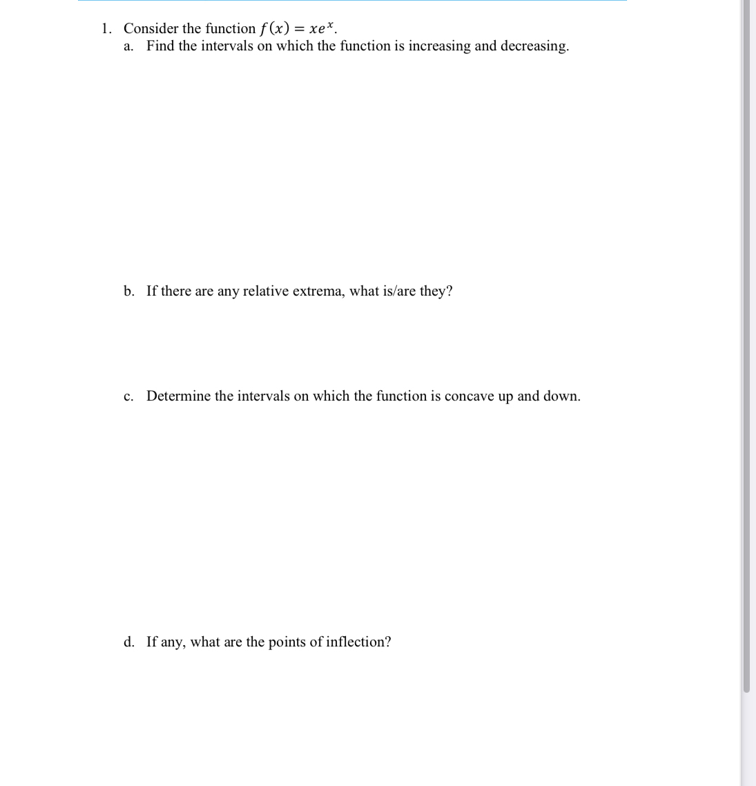 Solved Consider the function f(x)=xex.a. ﻿Find the intervals | Chegg.com