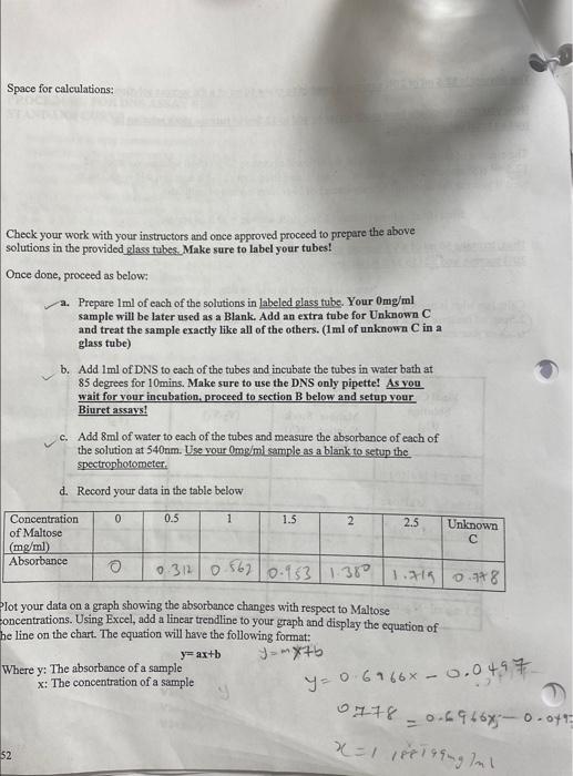 Solved Procedure For Dns Assay For Maltose Quantification 7718