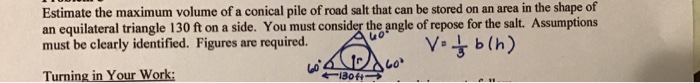 Estimate the maximum volume of a conical pile of road | Chegg.com