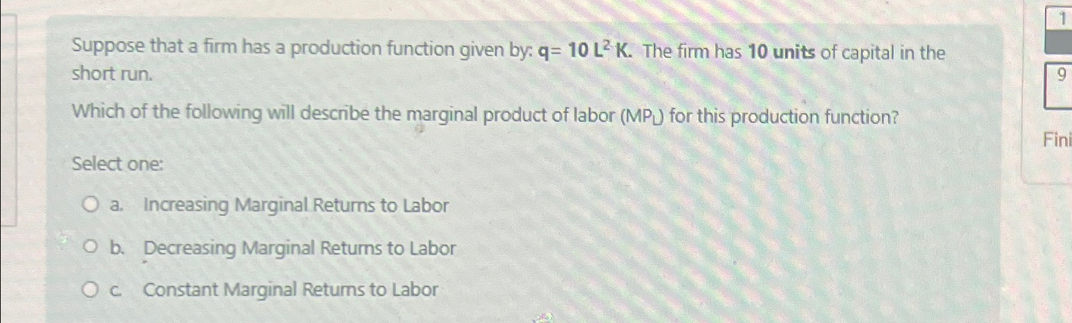 Suppose that a firm has a production function given | Chegg.com