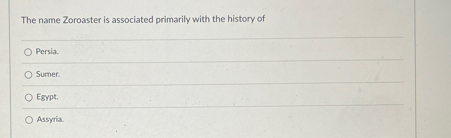 Solved The name Zoroaster is associated primarily with the | Chegg.com