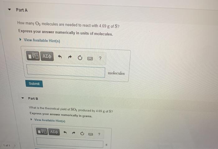 Solved Part A How many O2 molecules are needed to react with | Chegg.com