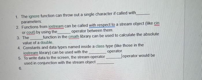 Solved 1. The ignore function can throw out a single | Chegg.com