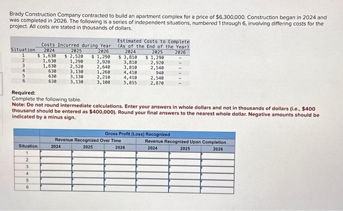 Solved Brady Construction Company contracted to build an | Chegg.com