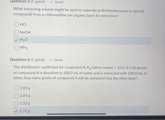 Solved What extracting solvent might be used to separate | Chegg.com