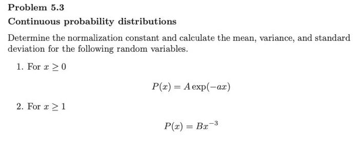 Solved Problem 5.3 Continuous probability distributions | Chegg.com