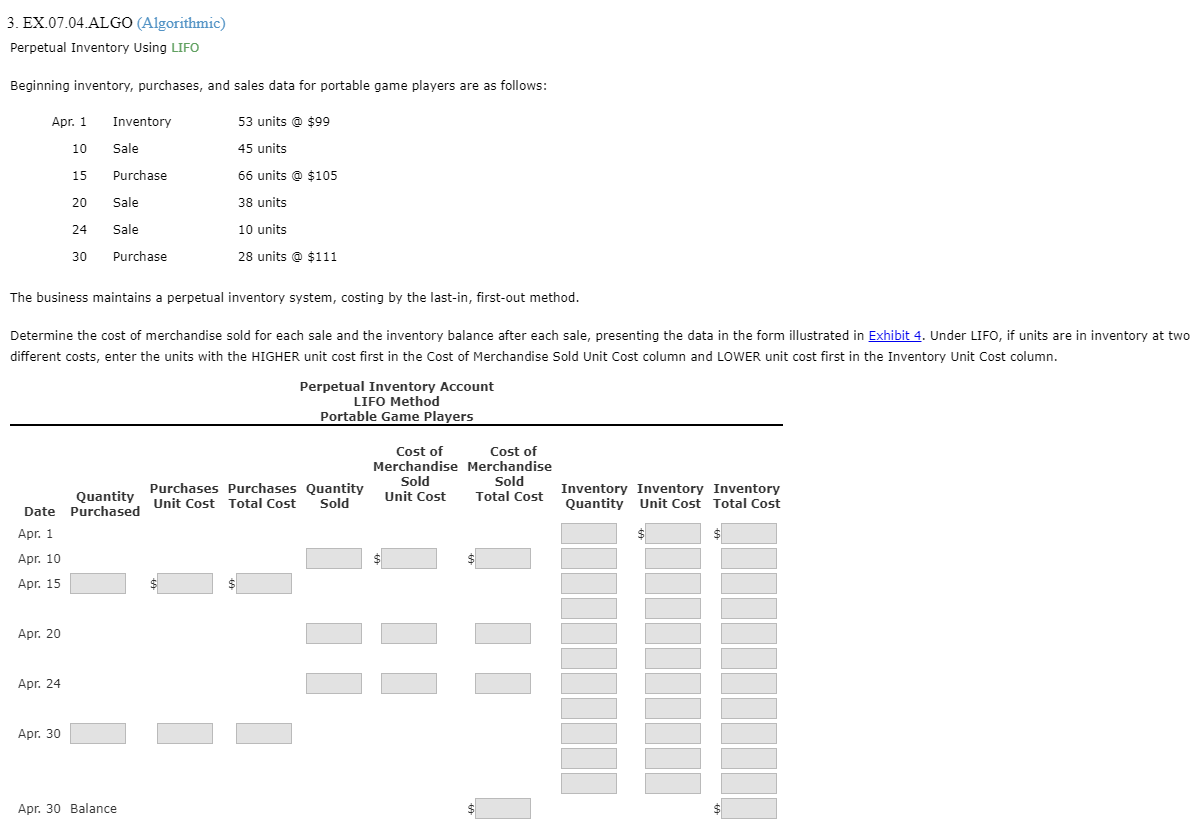 Solved PLEASE HELP ME EX.07.04.ALGO (Algorithmic)Perpetual | Chegg.com
