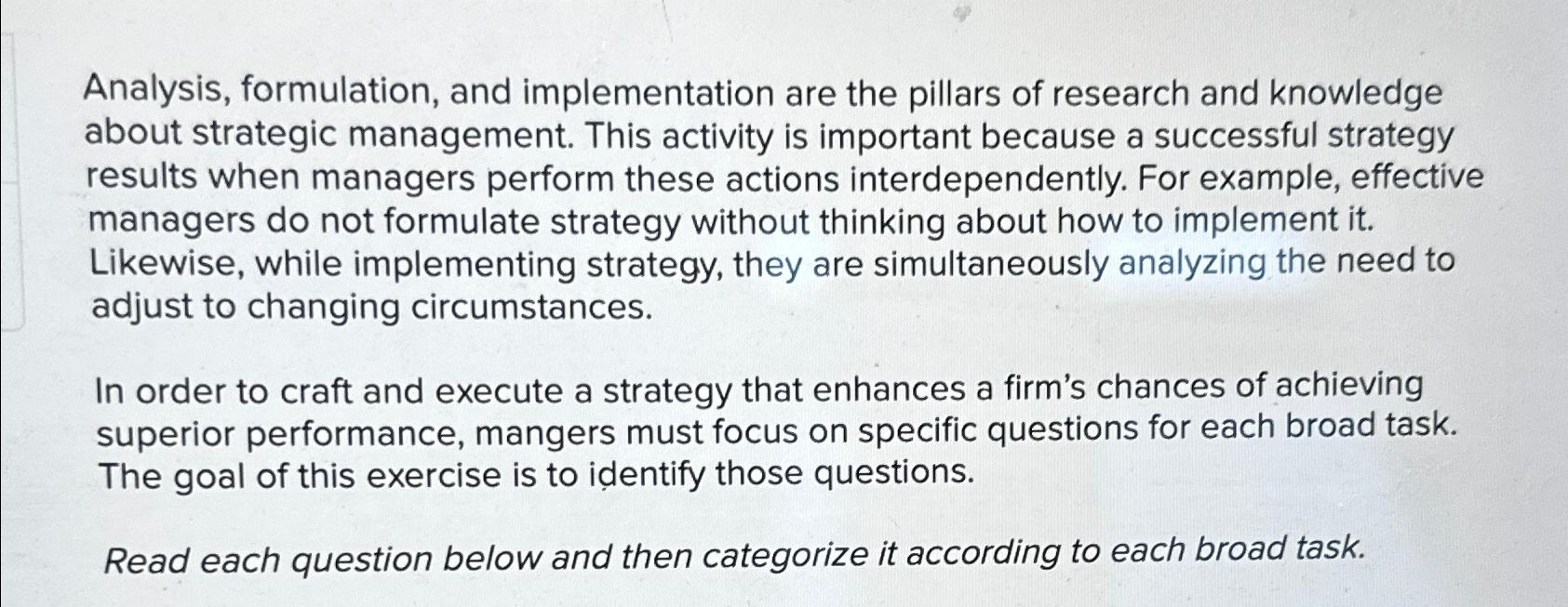 Solved Analysis, formulation, and implementation are the | Chegg.com