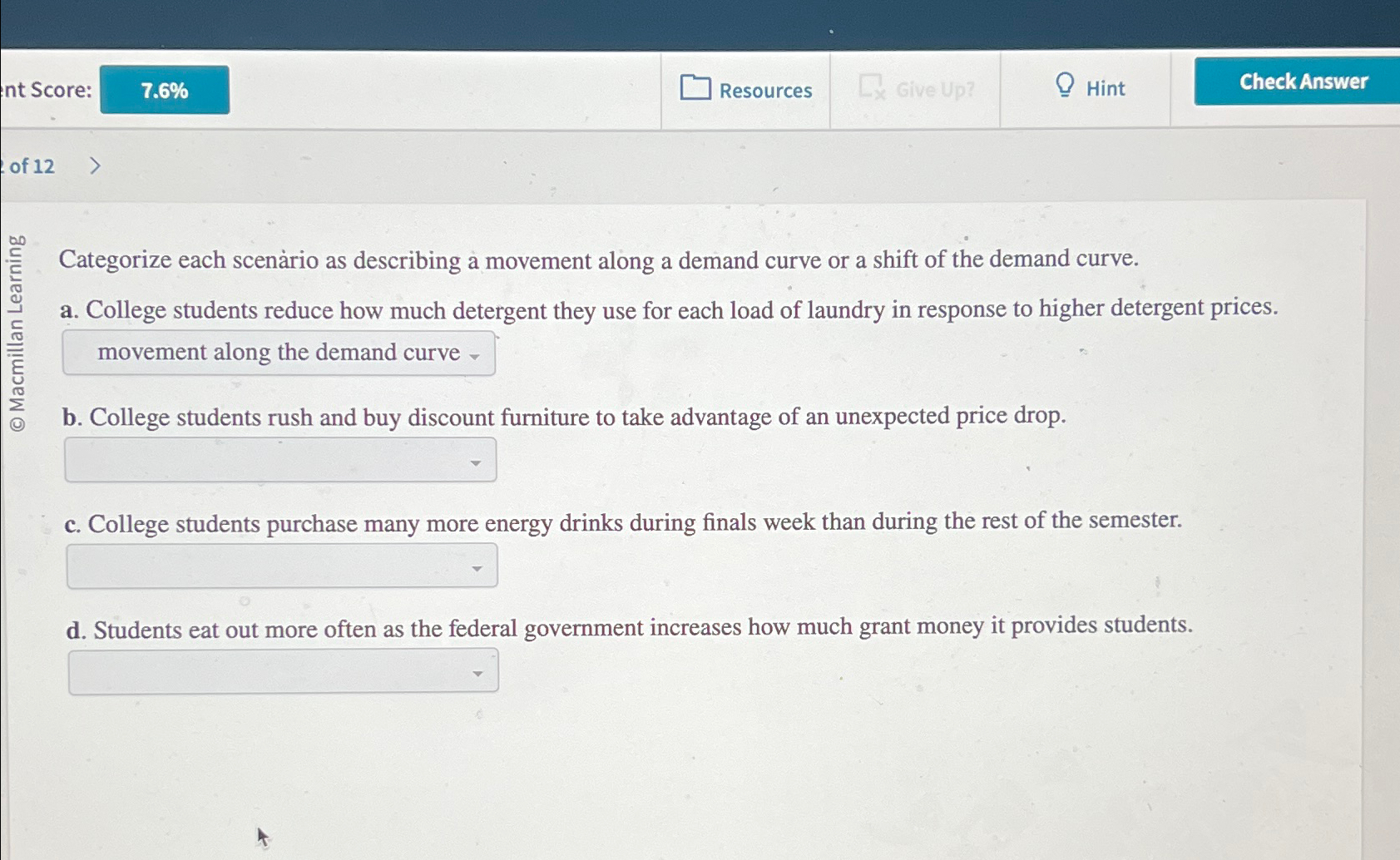 Solved ResourcesGive Up?Hintof 12Categorize each scenario as | Chegg.com