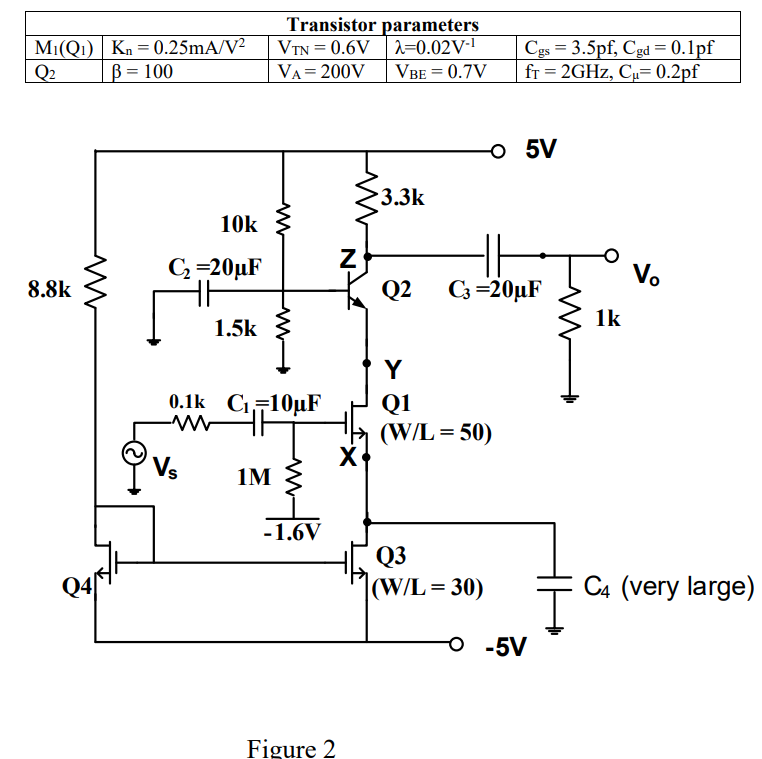 Solved A cascode amplifier with the first stage implemented | Chegg.com