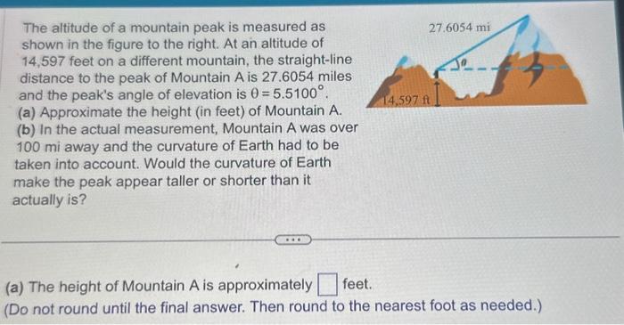 Solved The altitude of a mountain peak is measured as shown | Chegg.com