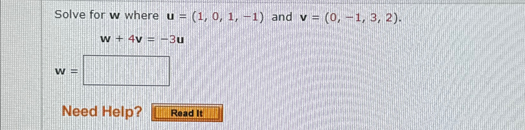 Solved Solve for w ﻿where u=(1,0,1,-1) ﻿and | Chegg.com