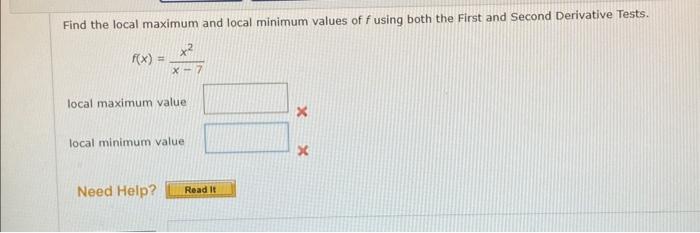 Solved Find the local maximum and local minimum values of f | Chegg.com