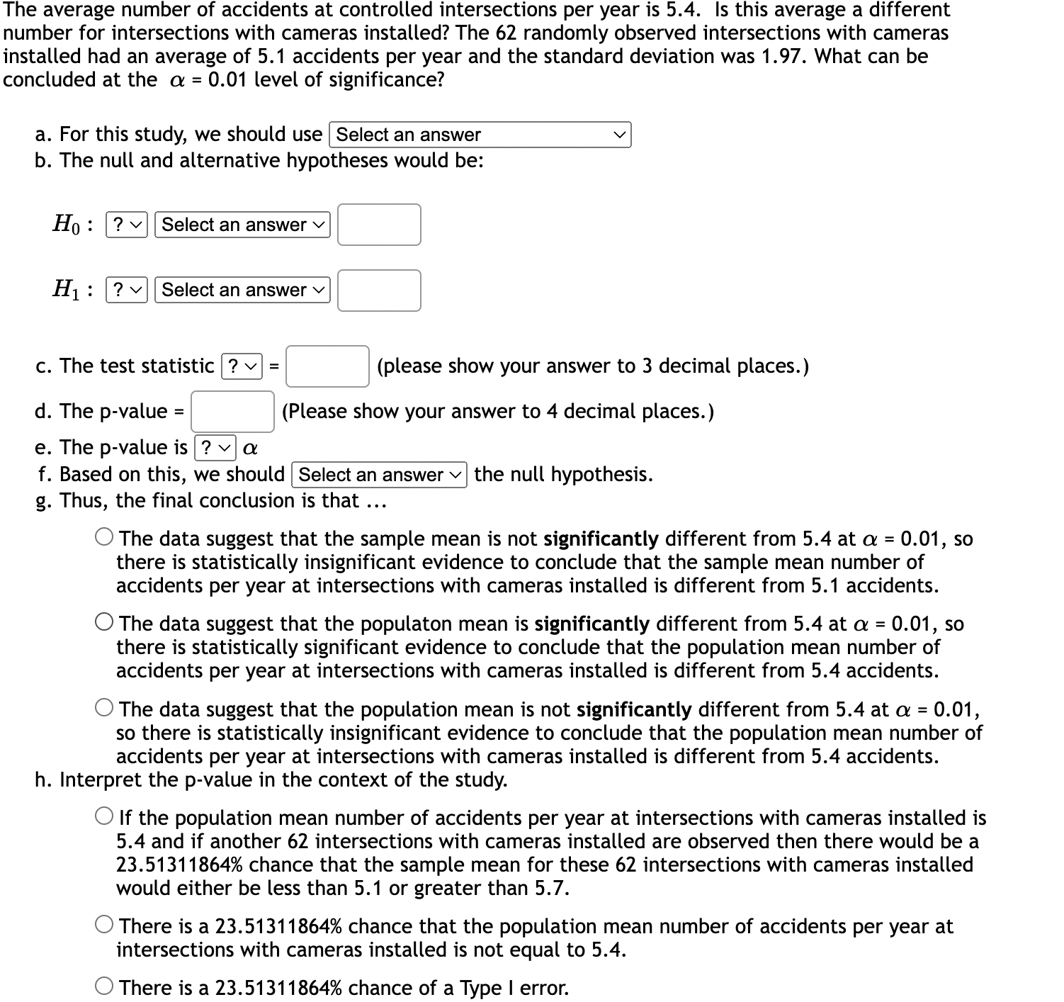 Solved The average number of accidents at controlled | Chegg.com