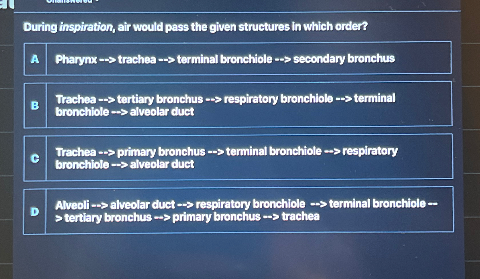 Solved During inspiration, air would pass the given | Chegg.com
