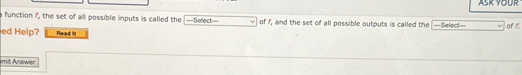 Solved function f, ﻿the set of all possible inputs is called | Chegg.com