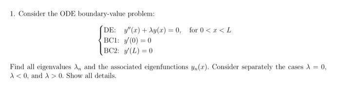 Solved 1 Consider The Ode Boundary Value Problem De Yx 
