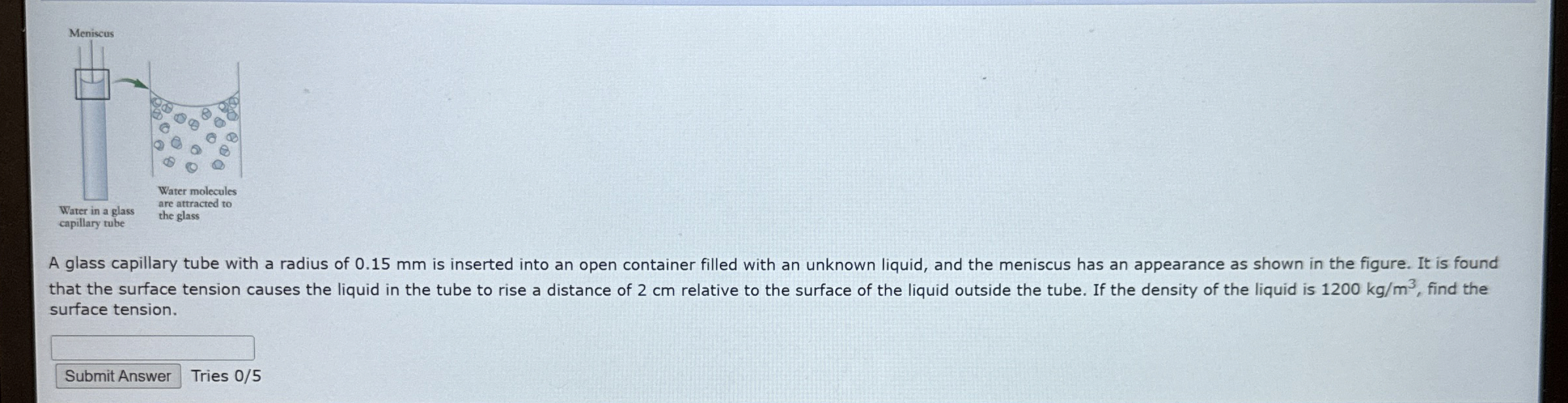Solved A glass capillary tube with a radius of 0.15 ﻿mm is | Chegg.com