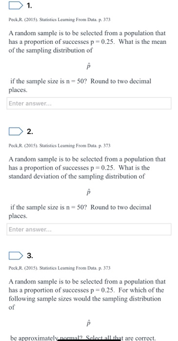 Solved 1. Peck, R. (2015). Statistics Learning From Data. p, | Chegg.com