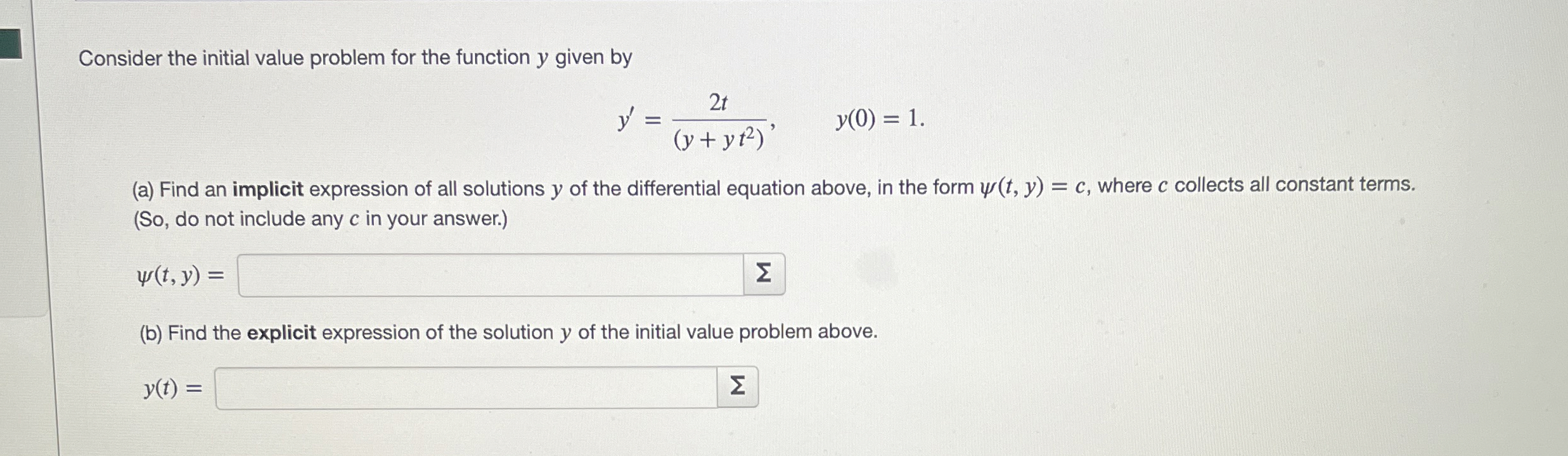 Solved Consider the initial value problem for the function y | Chegg.com